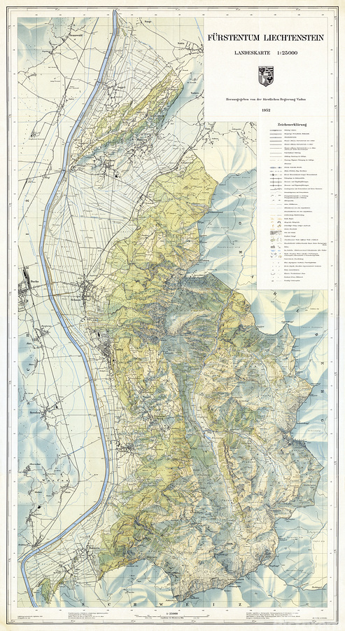 1952 Map of Liechtenstein Showing Post-War Political Boundaries ...