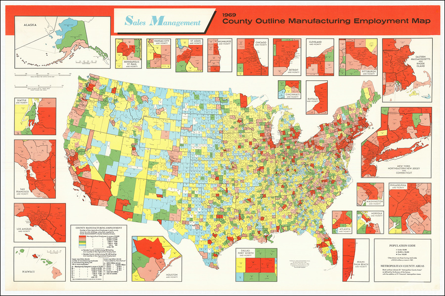 1969 U.S. County Map Showing Manufacturing Employment – Economic ...