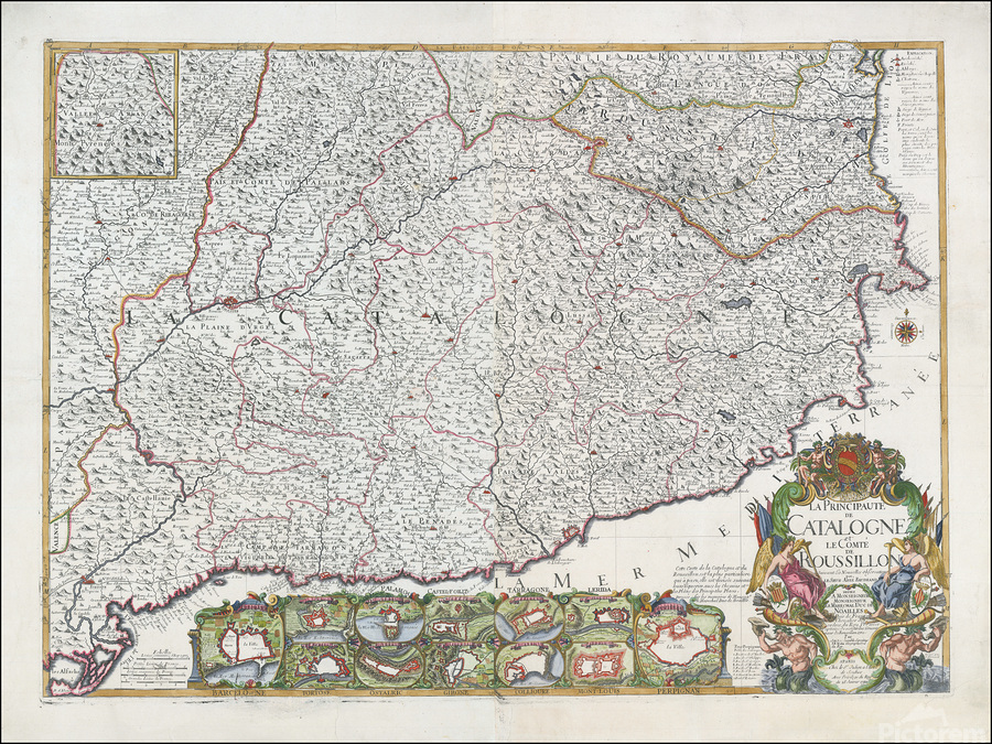 1703 Map of Catalonia – Early 18th Century Map of Northeastern Spain ...