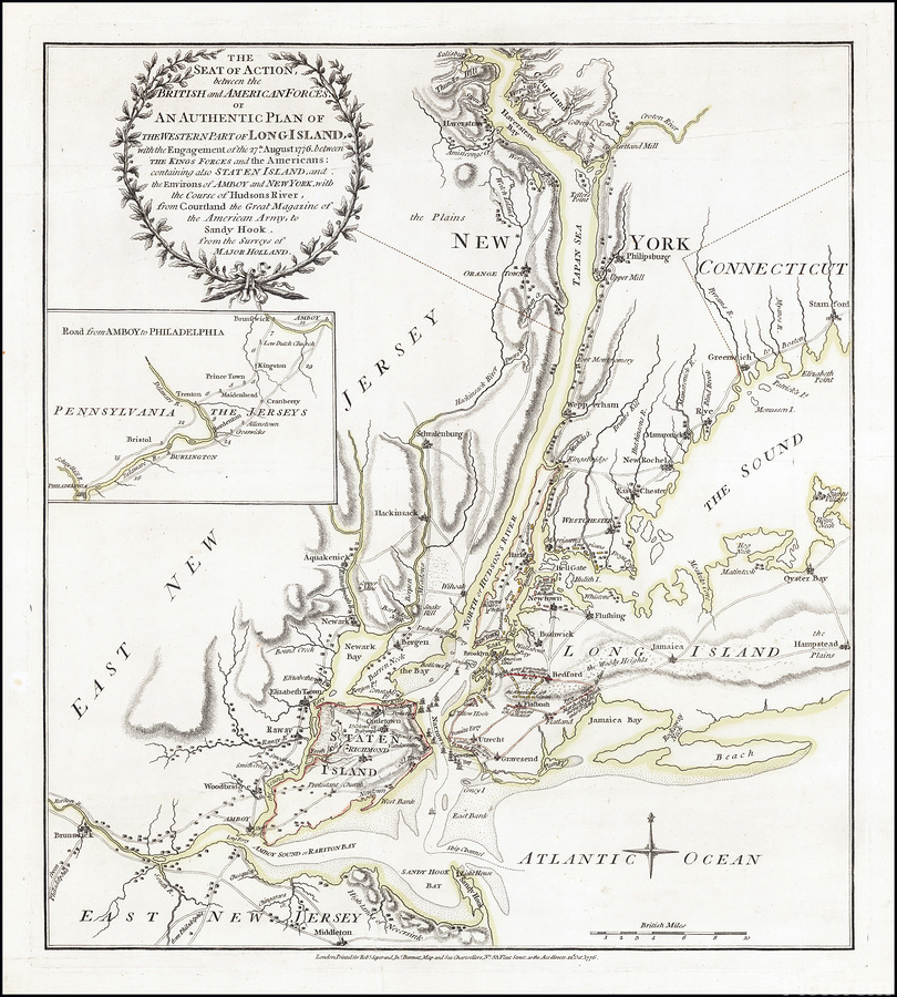 Military Map of the 1778 American Revolutionary War Battle of Long ...