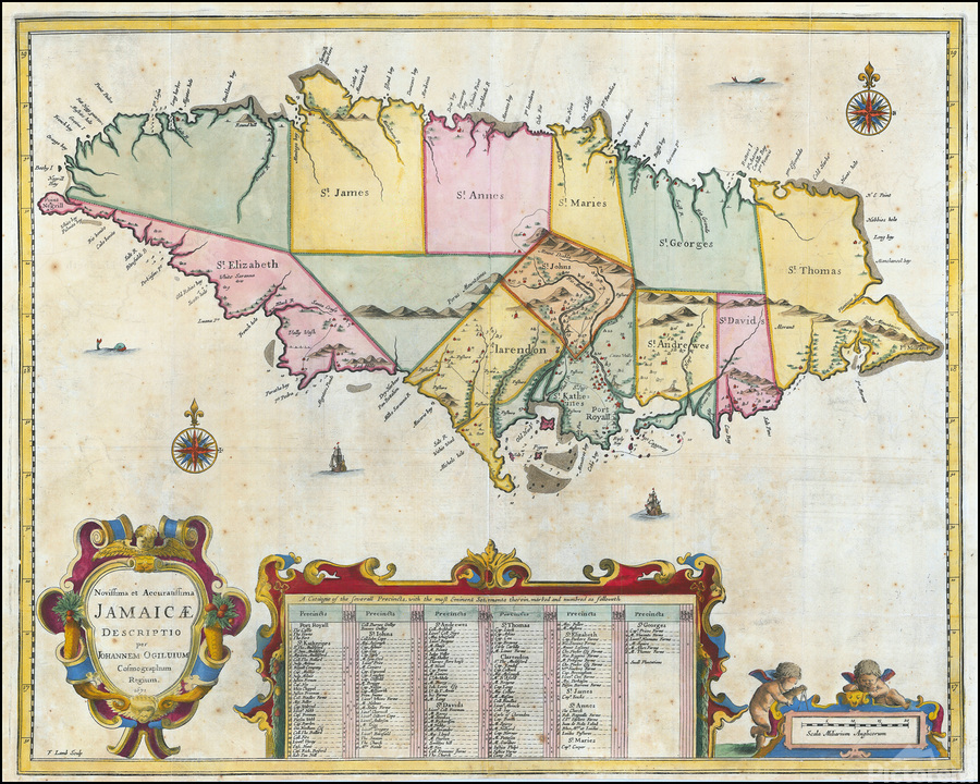 1671 John Ogilby Map of Jamaica by History In Your Home Wall Art