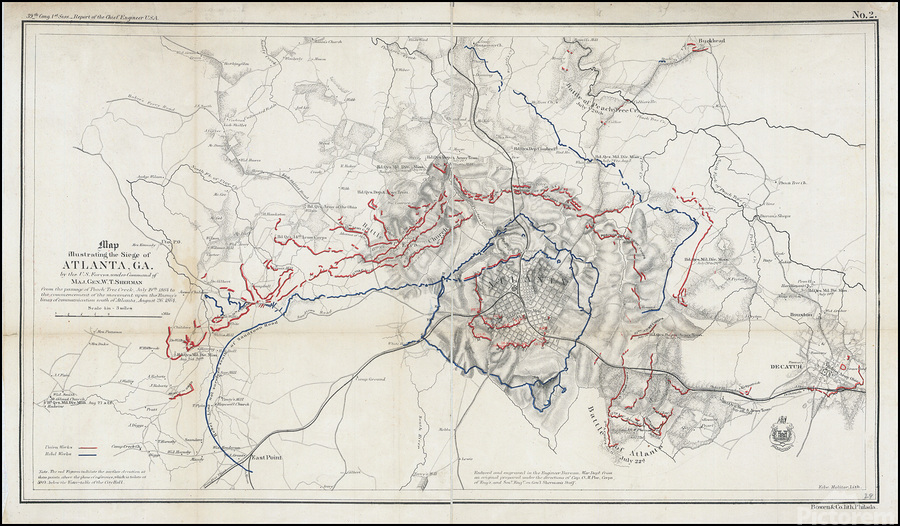 Civil War Siege of Atlanta Map – Historical Map Illustrating Union ...