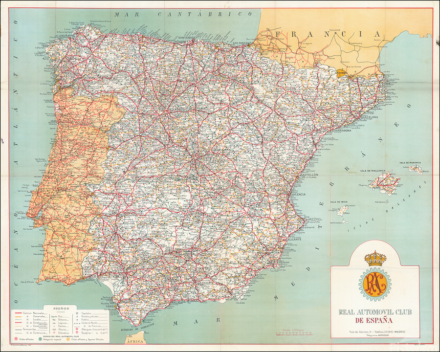 1948 Road Map of Spain – Post-Civil War Infrastructure Map During ...