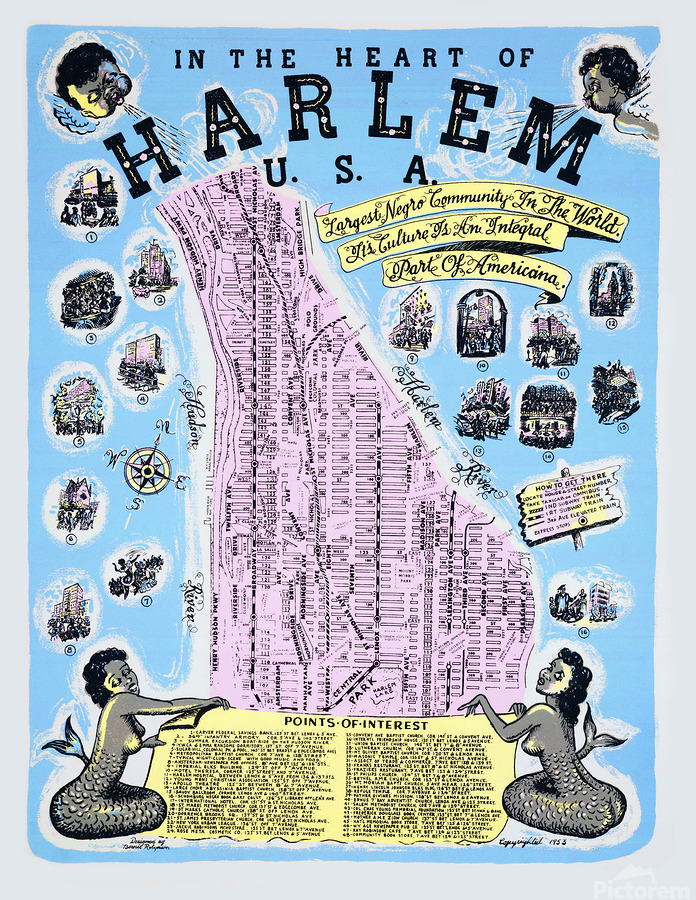 Pictorial Map of Harlem New York City – Illustrated Depiction of ...