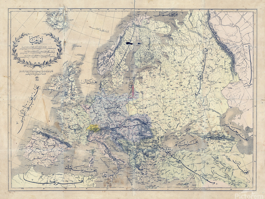 1890 Ottoman Turkish Map of Europe – Late 19th Century Imperial ...