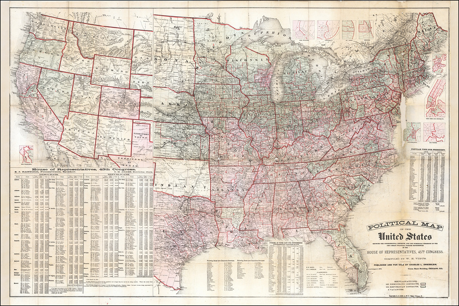 1878 Political Map of the United States – Post-Reconstruction Era Chart ...