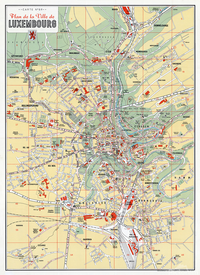 1969 Map of Luxembourg City – Historic Mid-20th Century Urban Map of ...