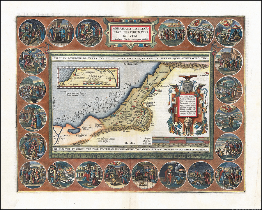 1608 Map of the Holy Land Showing the Life of Abraham by by Abraham Ortelius by History In Your ...