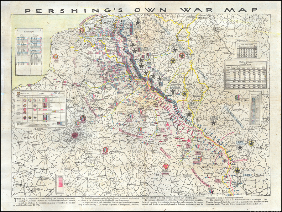 1918 Final Battlefield Map of World War I – General Pershing’s Official ...