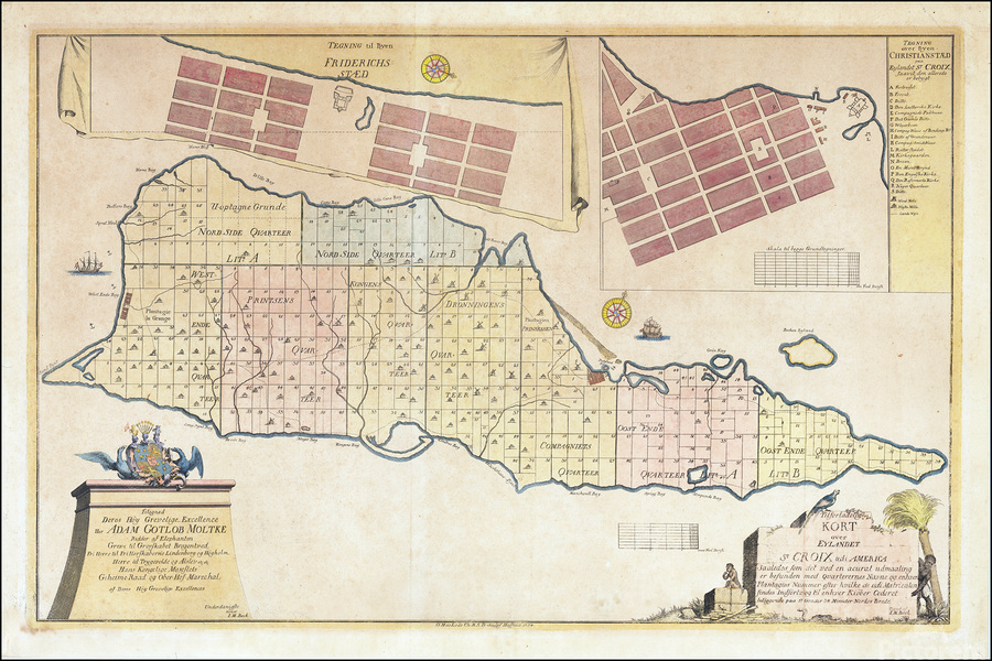 1754 Map of Saint Croix Virgin Islands Depicting Danish Colonial ...