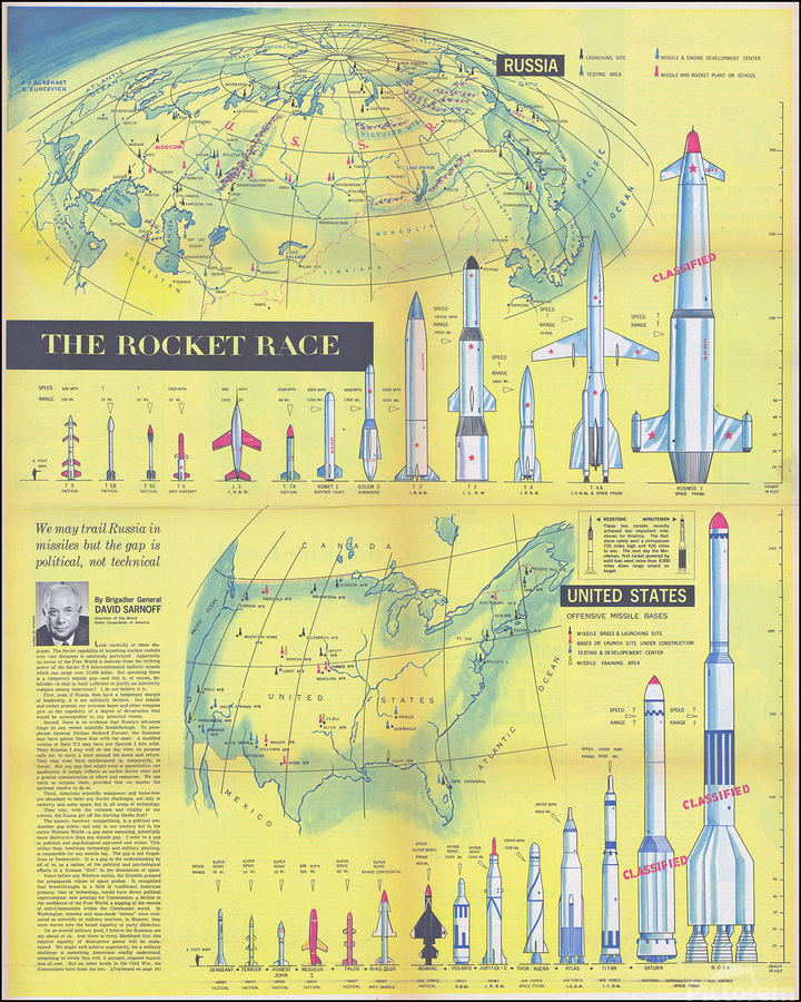 Cold War Era Map of the Space Race Showing U.S. and Soviet Launch Sites ...
