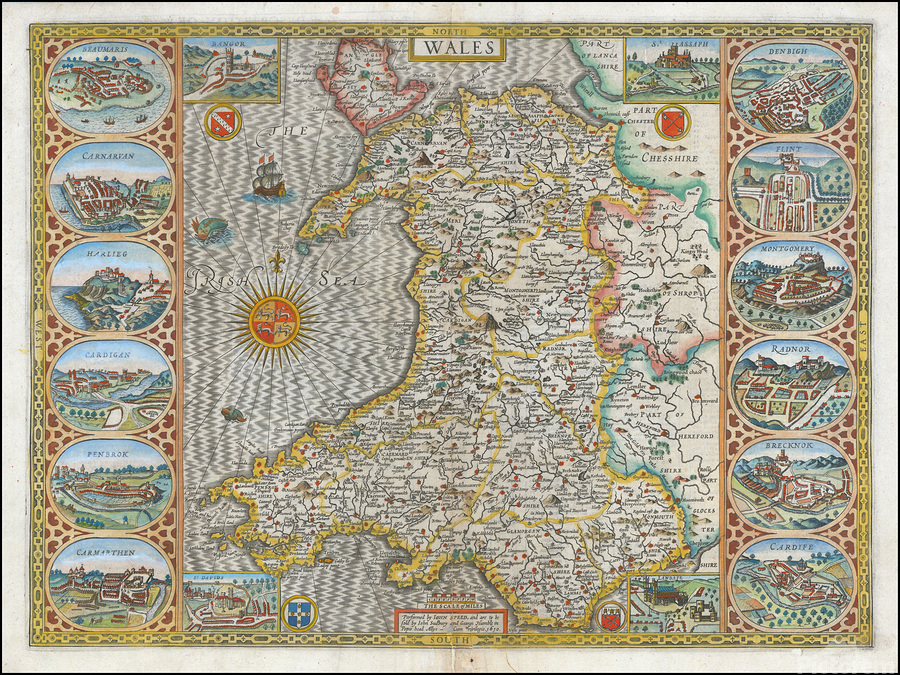 1610 John Speed Map of Wales by History In Your Home Wall Art