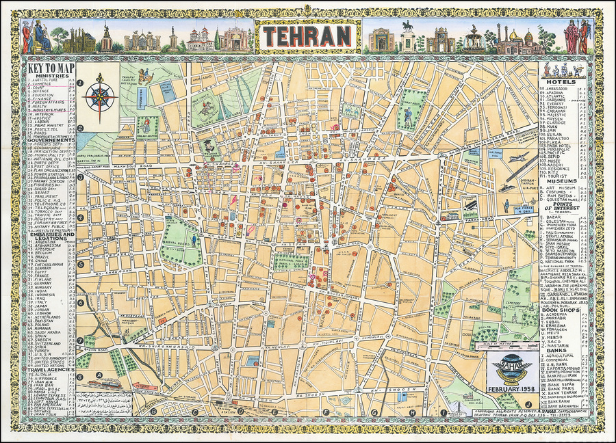 1958 Map of Tehran Iran – Mid-Century City Map Depicting Streets ...