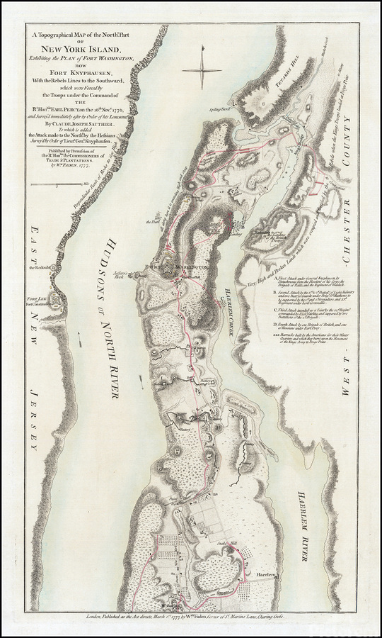 Military Map of the 1776 American Revolutionary War Battle of Fort ...