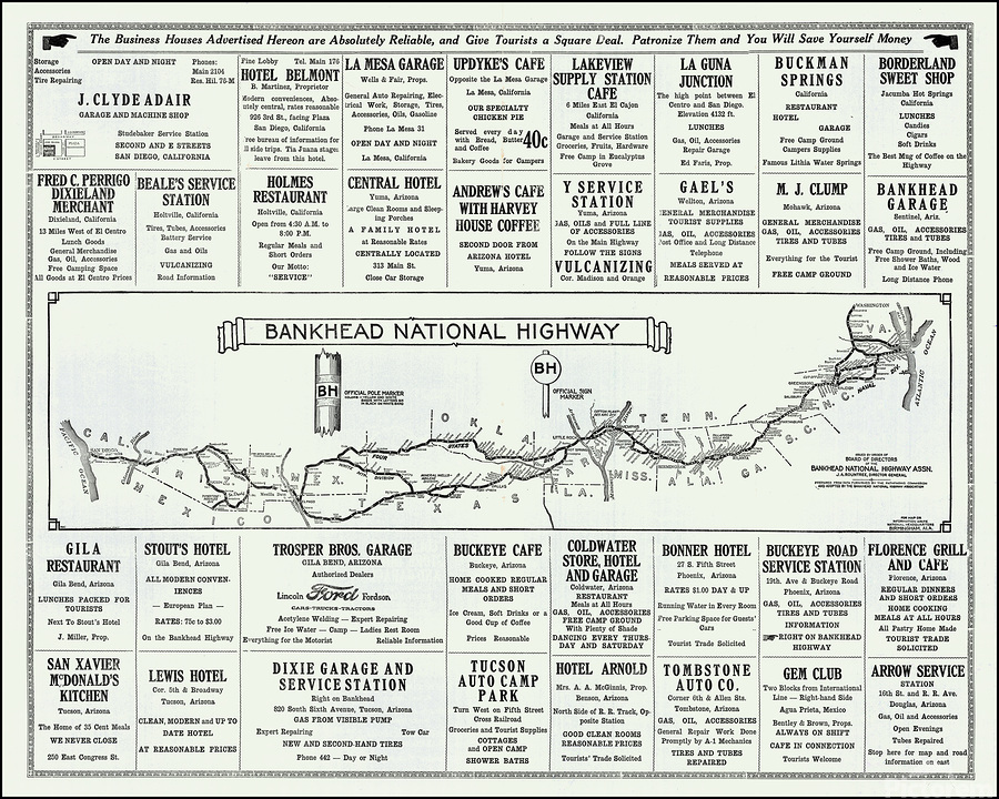 1922 Map of Bankhead National Highway Americas First Transcontinental ...