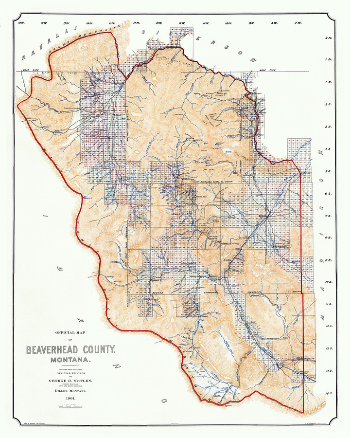 1901 Map of Beaverhead County Montana – Survey Map Showing Ranches Rivers and Land Claims in the ...