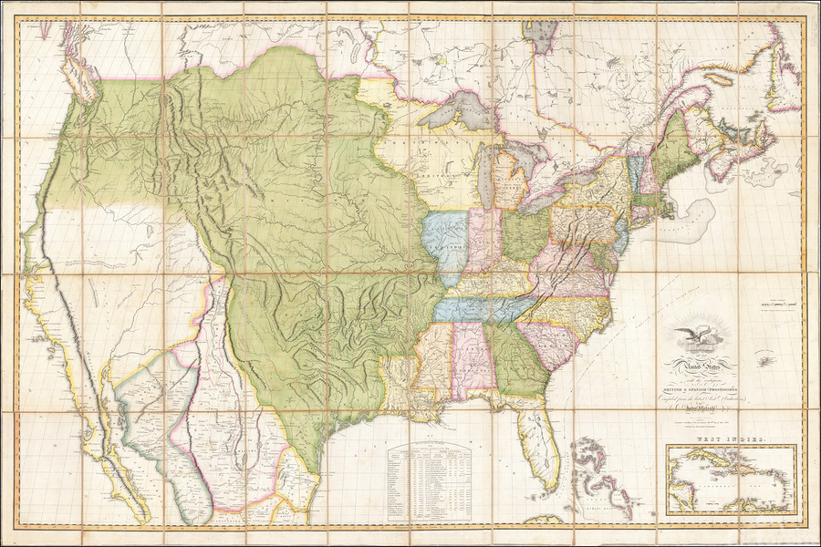 1816 John Melish Map of the United States Showing State Borders ...