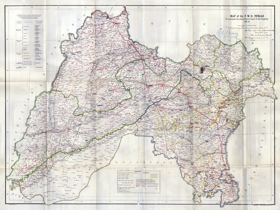 1920 Map of Punjab India Showing Colonial Boundaries Sikh Territories ...