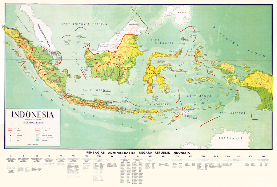1964 Map of Indonesia – Historic Cartographic Chart of the Southeast ...