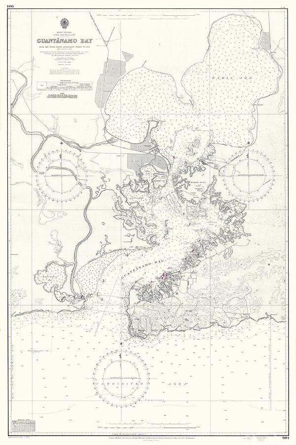 1957 Admiralty Nautical Chart of Guantanamo Bay Cuba Showing Depth ...