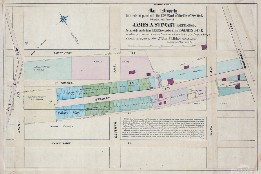 1867 Map of Manhattan’s Fashion District Showing Commercial Buildings ...
