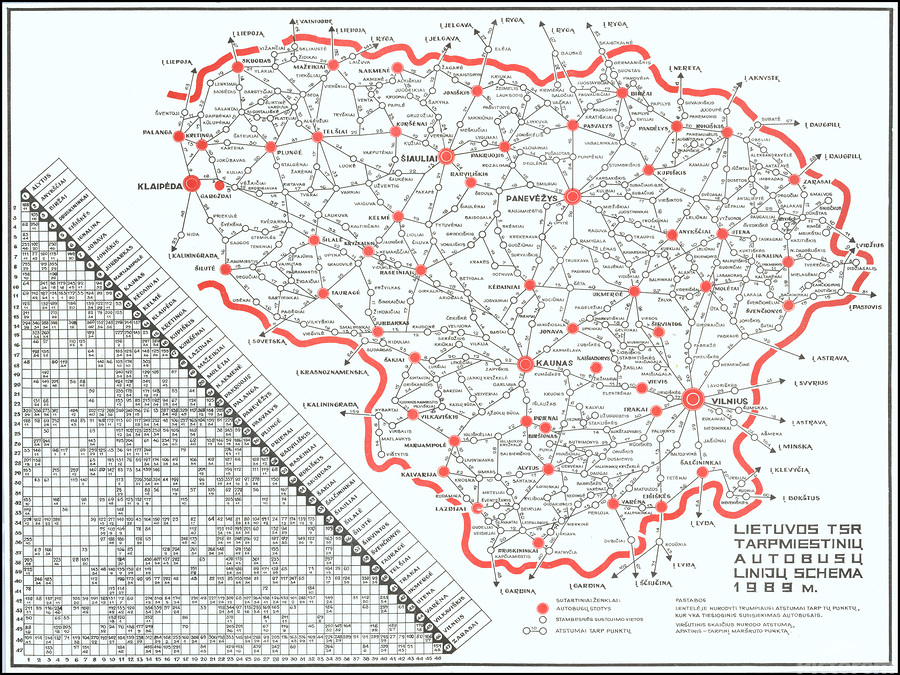 1989 Bus Map of Lithuania – Late Soviet-Era City Transport System ...