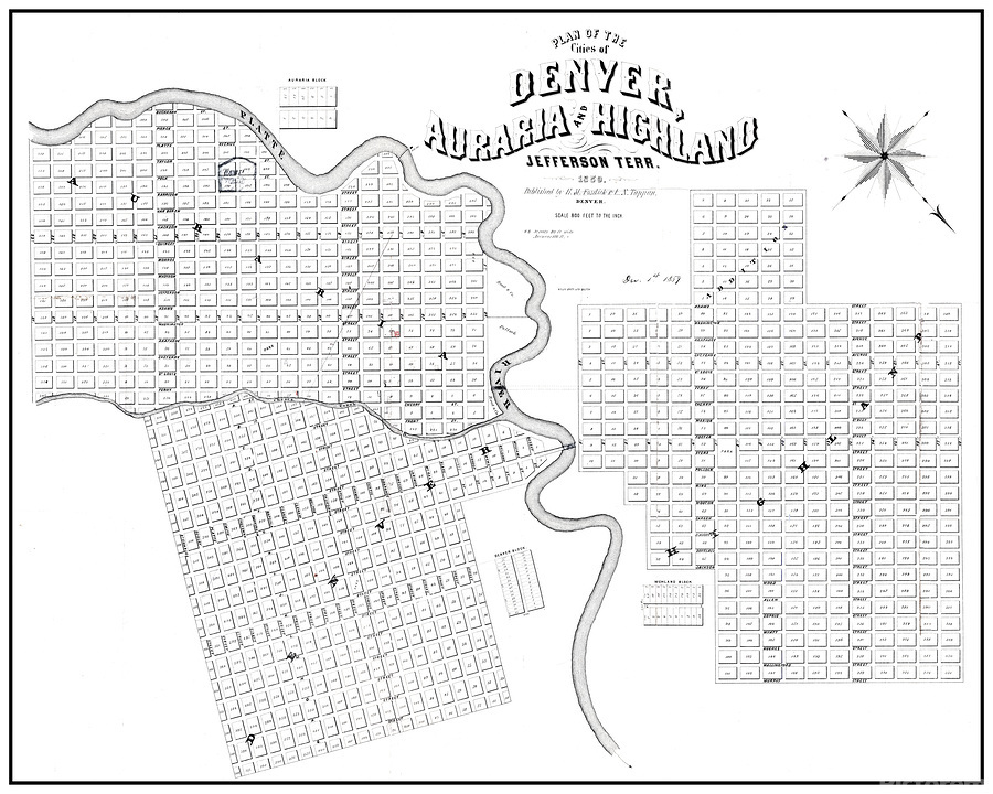 1859 Map of Denver Colorado by History In Your Home Wall Art