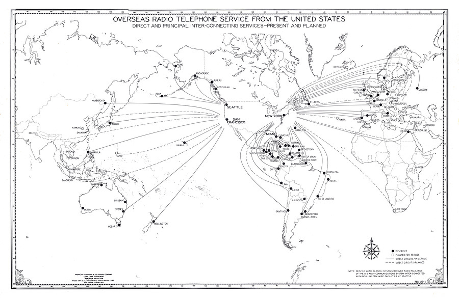 1946 World Map of Telephone and Telegraph Lines – Post-WWII Global ...