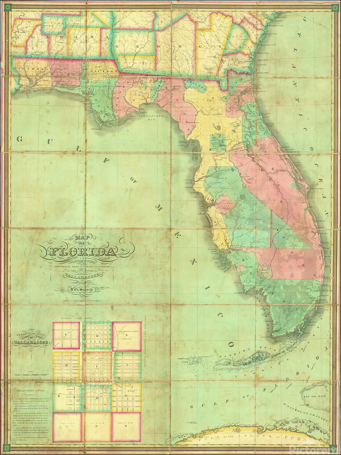 1829 Isham Green Searcy Map of Florida – Early Territorial Map ...