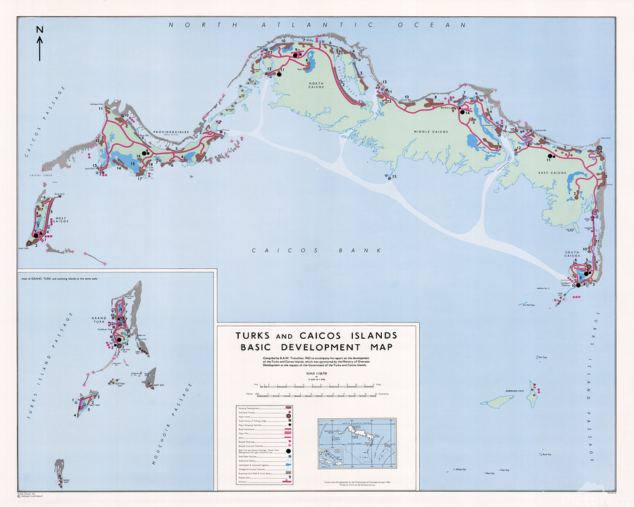 1968 Map of Turks and Caicos Islands Showing Roads Settlements ...