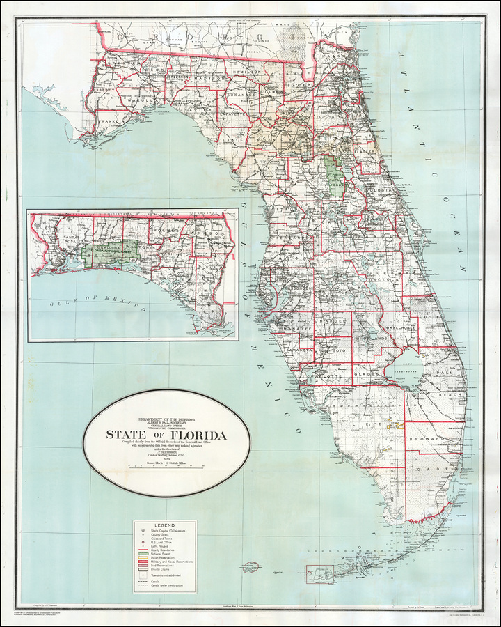 1923 General Land Office Map of Florida – Official U.S. Government Map ...
