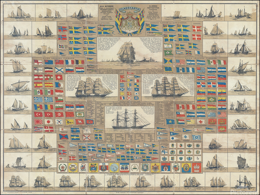 1888 Swedish Flag Chart Showing Flags of the World par History In Your Home