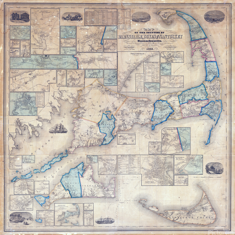 1858 Map of the Counties of Barnstable Dukes and Nantucket ...