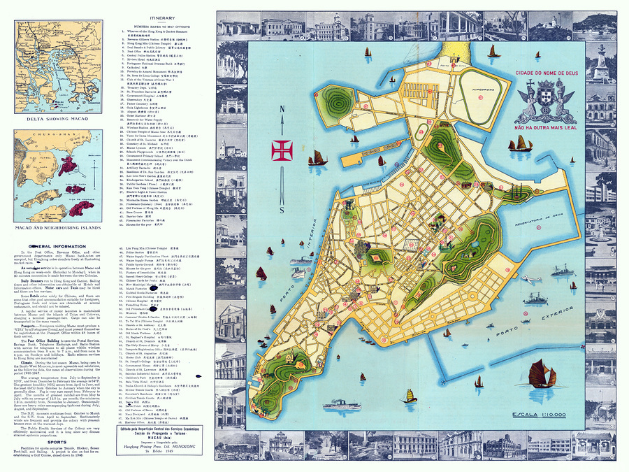 1949 Map of Macau – Post-War Colonial-Era Map of the Portuguese ...
