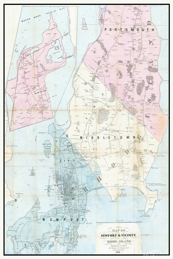 1860 Map of Newport Rhode Island Showing Harbor Fortifications and ...