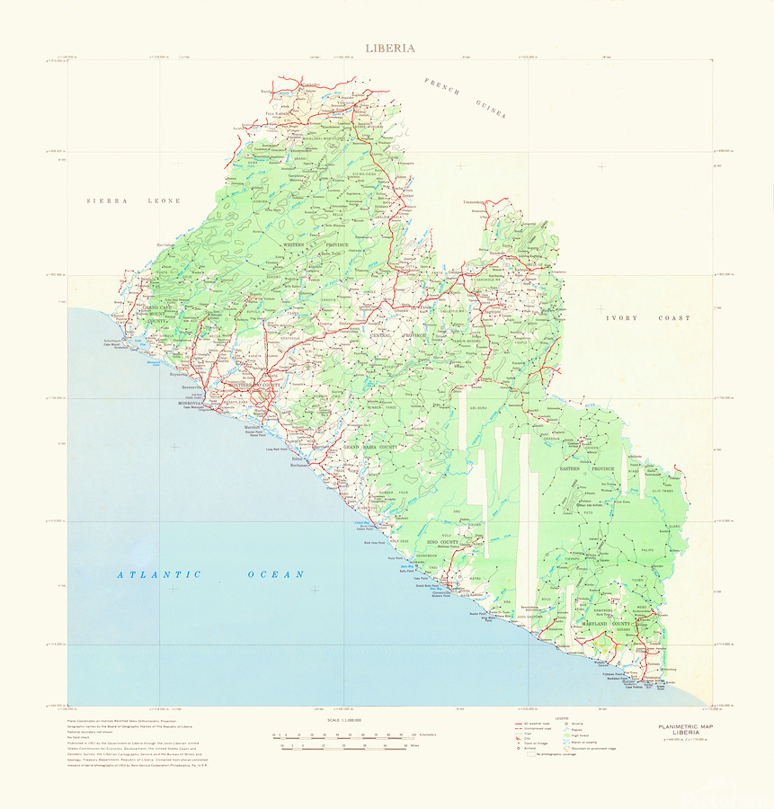 1957 Map of Liberia – Historic Mid-20th Century West African National ...