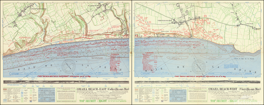 1944 Secret Bigot Map of Omaha Beach – Ultra-Classified Allied Invasion ...