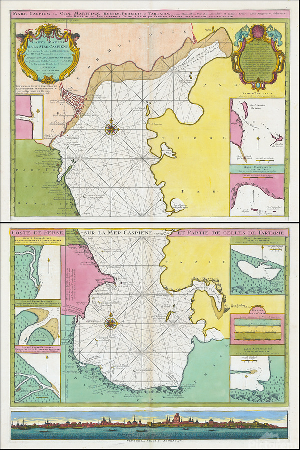 1723 Nautical Map of the Caspian Sea Illustrating Ports Islands Trade ...