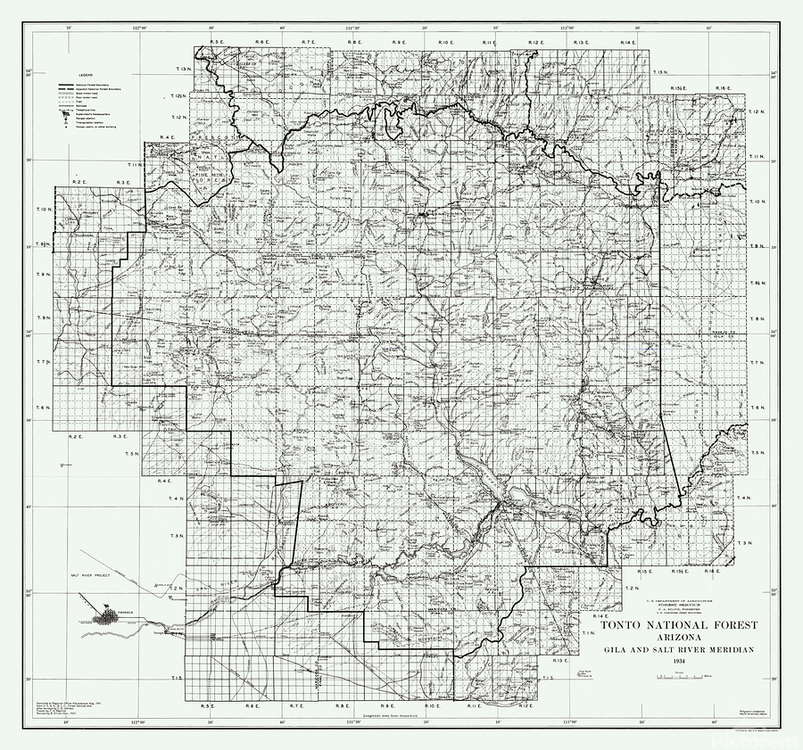 1934 Map of Tonto National Forest – Vintage Arizona Forestry Service ...
