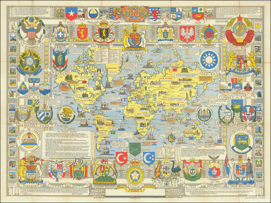 Pictorial United Nations Map of the World – Illustrated Post-War Global ...