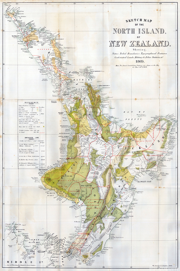 1869 Sketch Map of New Zealand North Island – Colonial-Era Map Showing ...