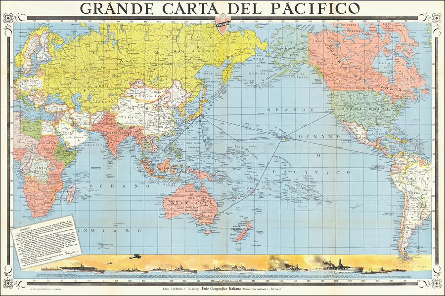 1941 Italian World War II Map of the World Showing Axis Powers Colonial ...