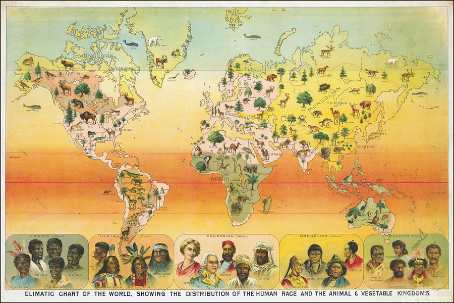 1893 Climatic Map of the World Showing Temperature Zones Wind Currents ...