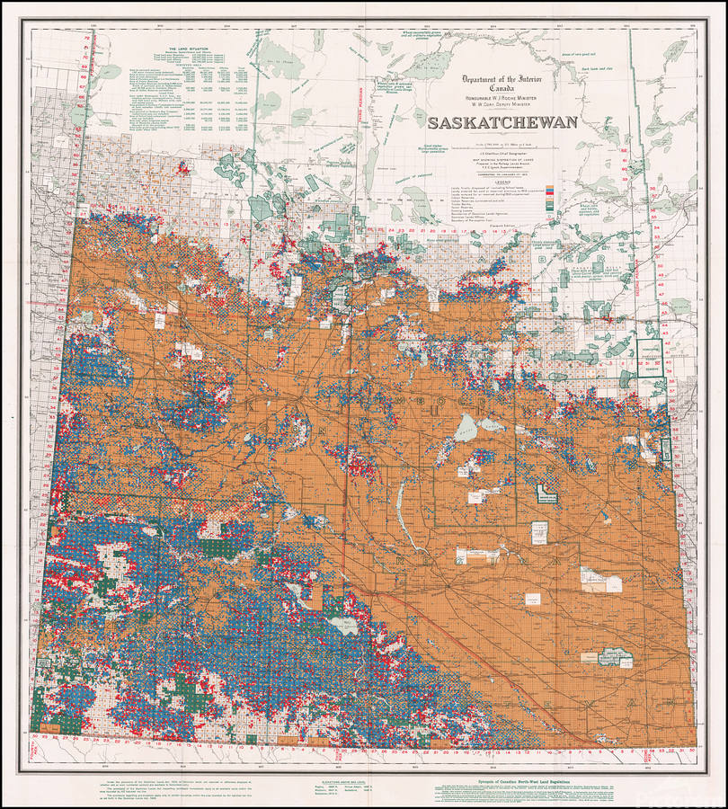 1913 Map of Saskatchewan Canada Showing Railroads Townships and Settler ...