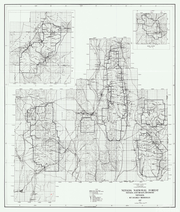 1937 Map of Nevada National Forest – Vintage U.S. Forest Service ...