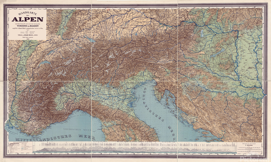 1885 Haardt Survey Map of the Alps Mountain Range Depicting Topography ...