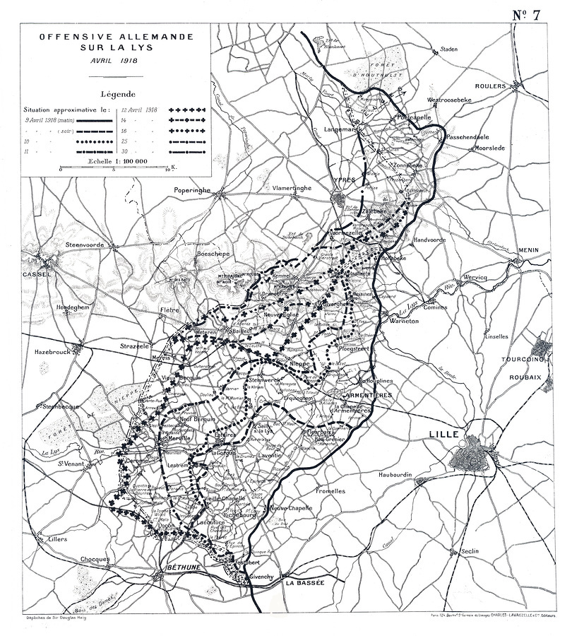 Military Map of the 1918 First World War Battle of the Lys by History ...