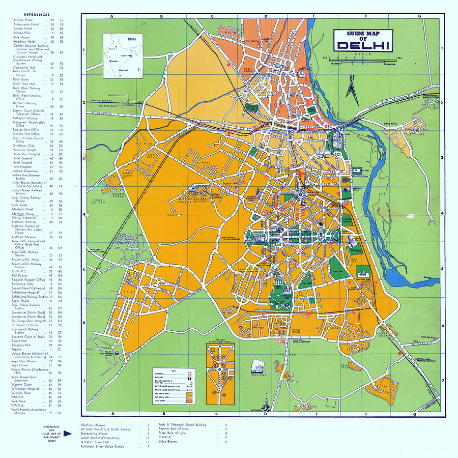 1961 Map of Delhi India by History In Your Home Wall Art