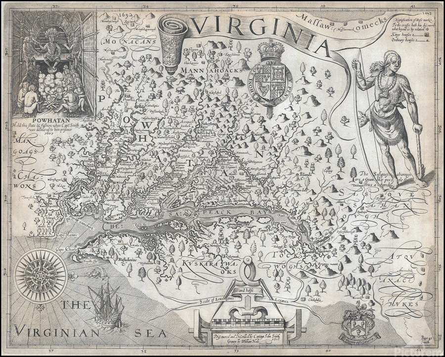 1612 Captain John Smith Map of Virginia – Historic Early Colonial ...