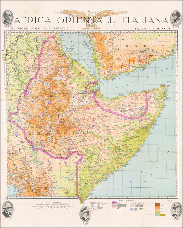 1936 Italian Map of East Africa – Colonial-Era Map Depicting Eritrea ...